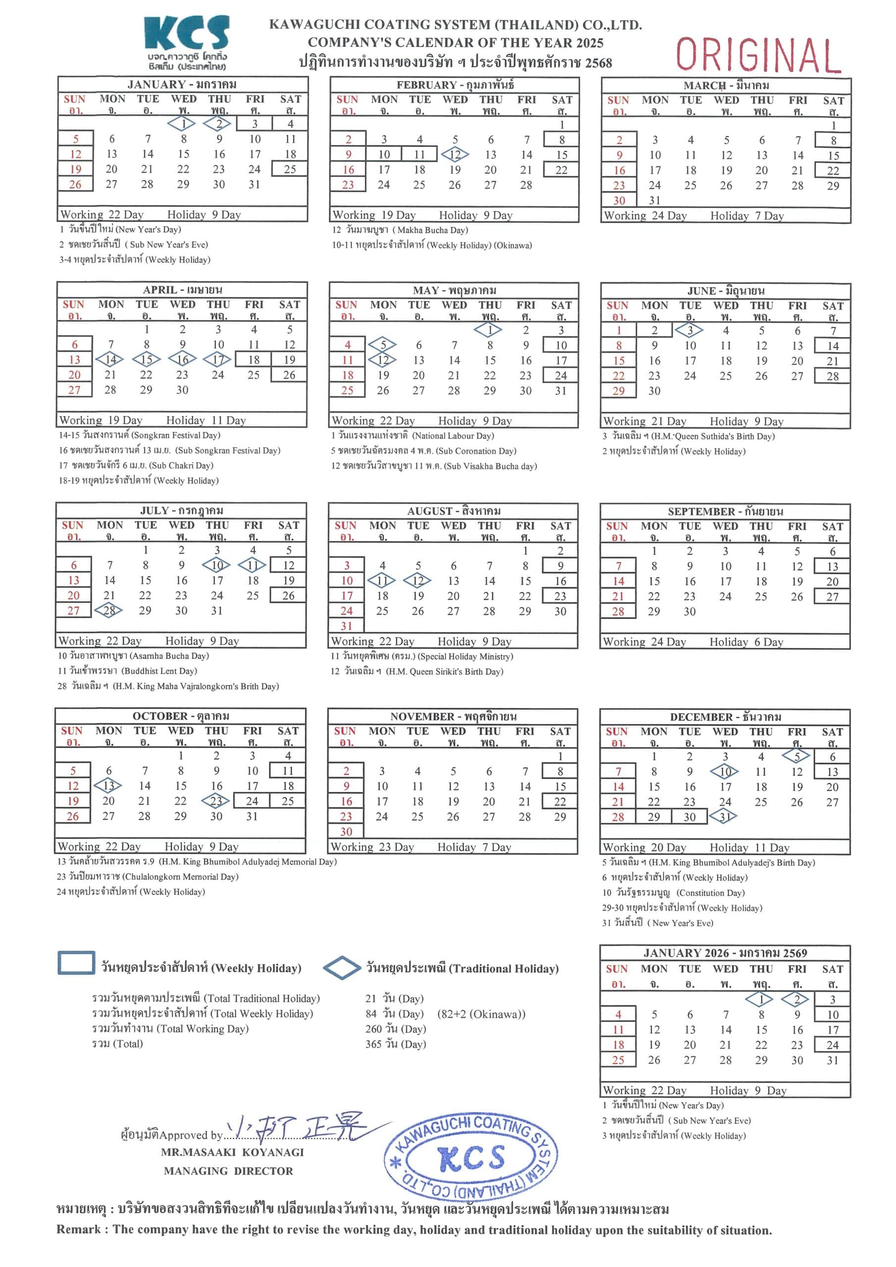 CALENDAR 2025 - Kawaguchi